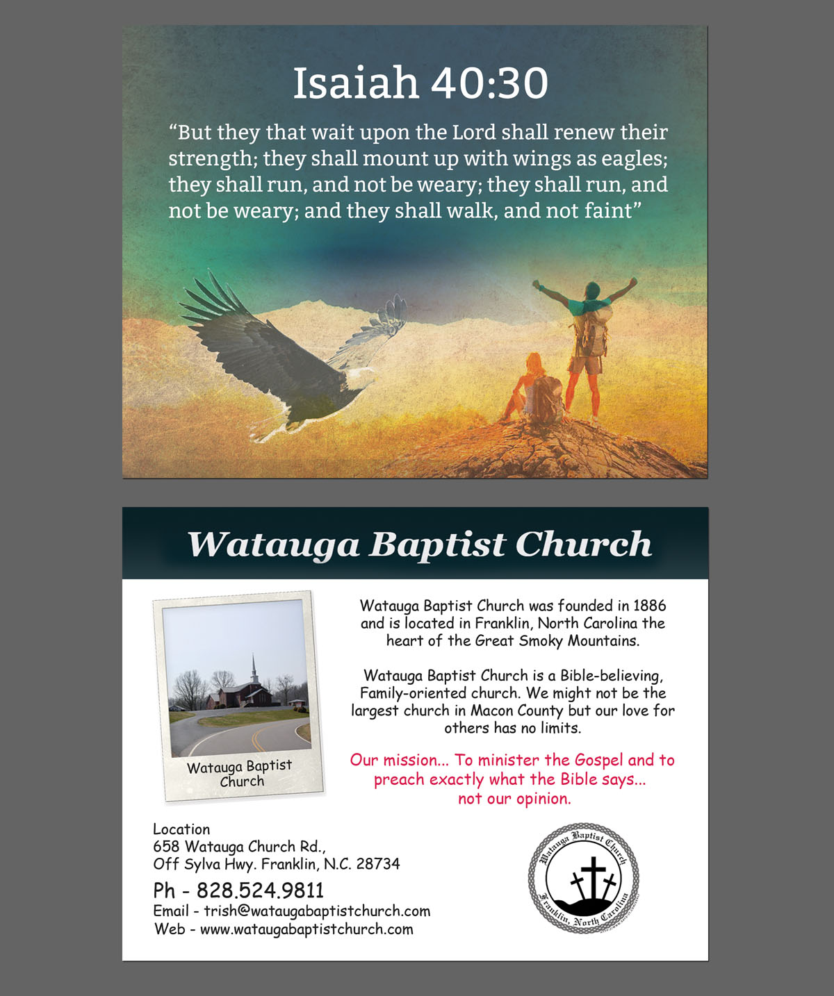 Church Postcard Design for Watauga Baptist Church by NatPearlDesigns ...
