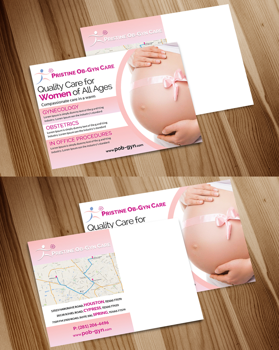 Feminine, Colorful, Healthcare Postcard Design for Pristine Ob-Gyn Care ...