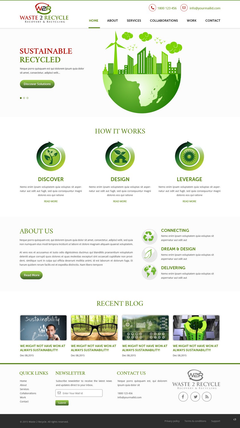 Serious, Modern, Waste Management Web Design for Waste 2 Recycle by pb ...