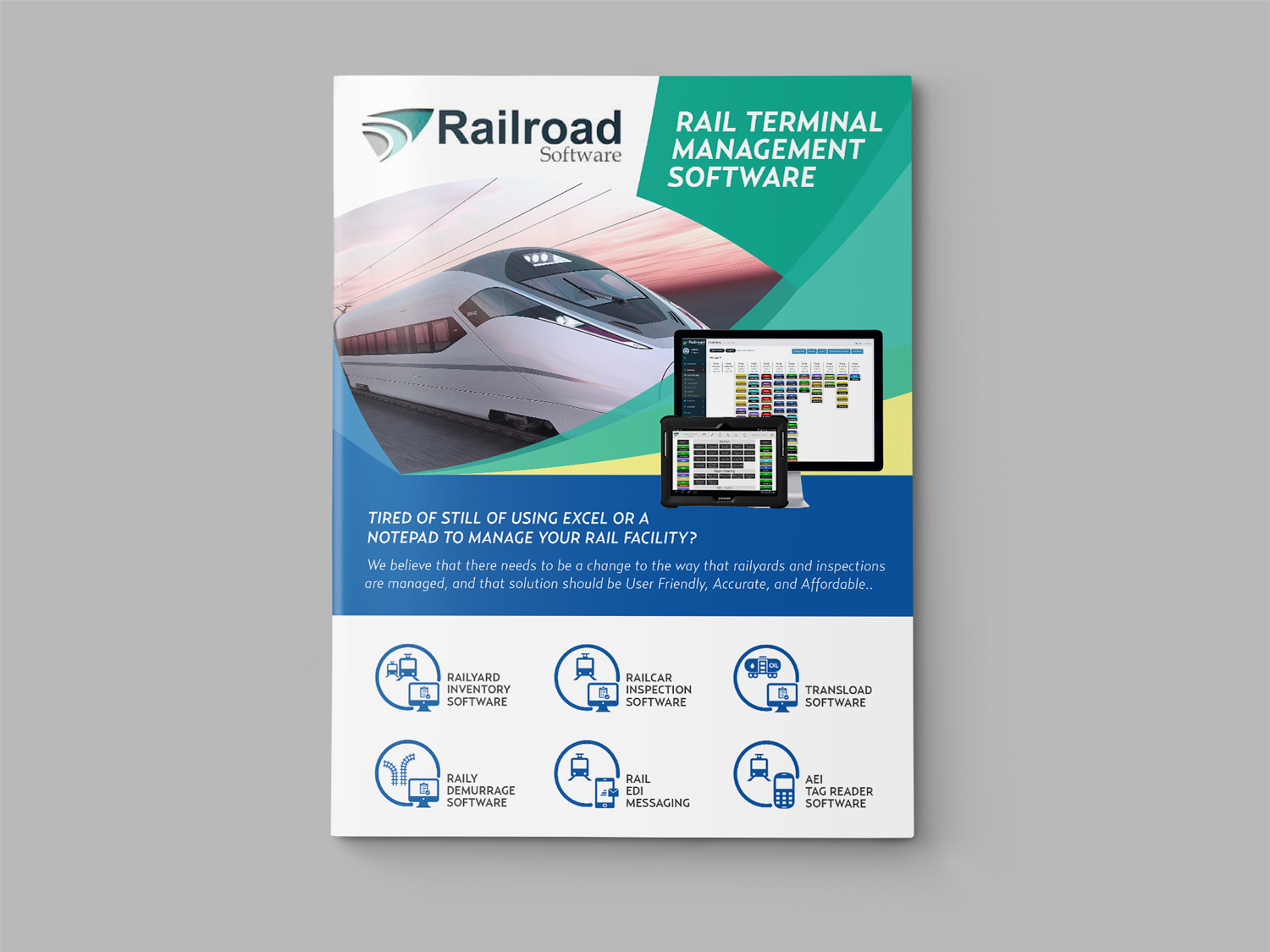 Masculine, Bold, Business Software Flyer Design for Railroad Software ...