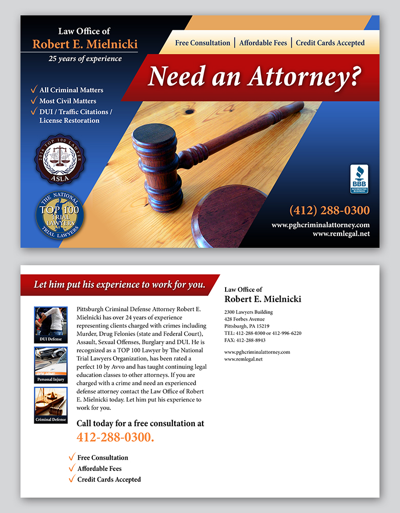 Attorney Postcard Design for Robert E. Mielnicki, Esq. by Ryan | Design ...