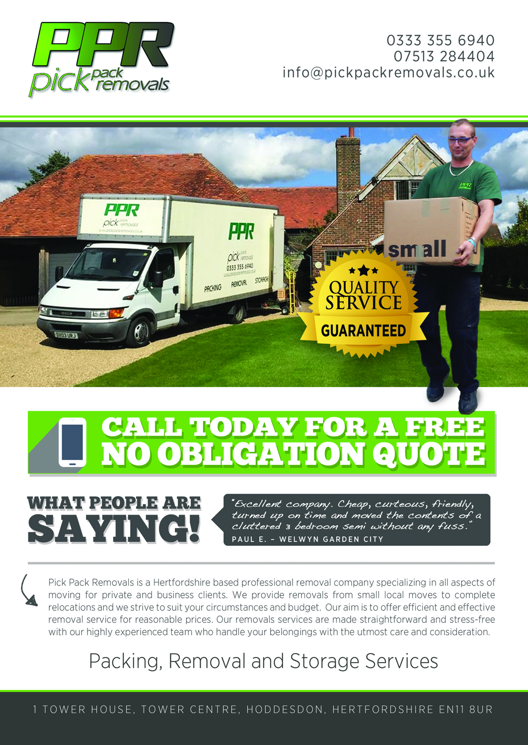 Elegant, Playful, Business Flyer Design for Pick Pack Removals ltd by ...