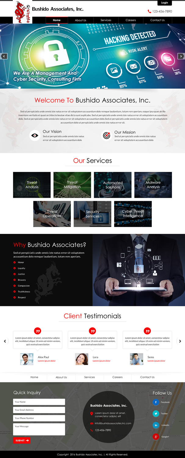 Modern, Professional, It Company Web Design for Bushido Associates, Inc ...