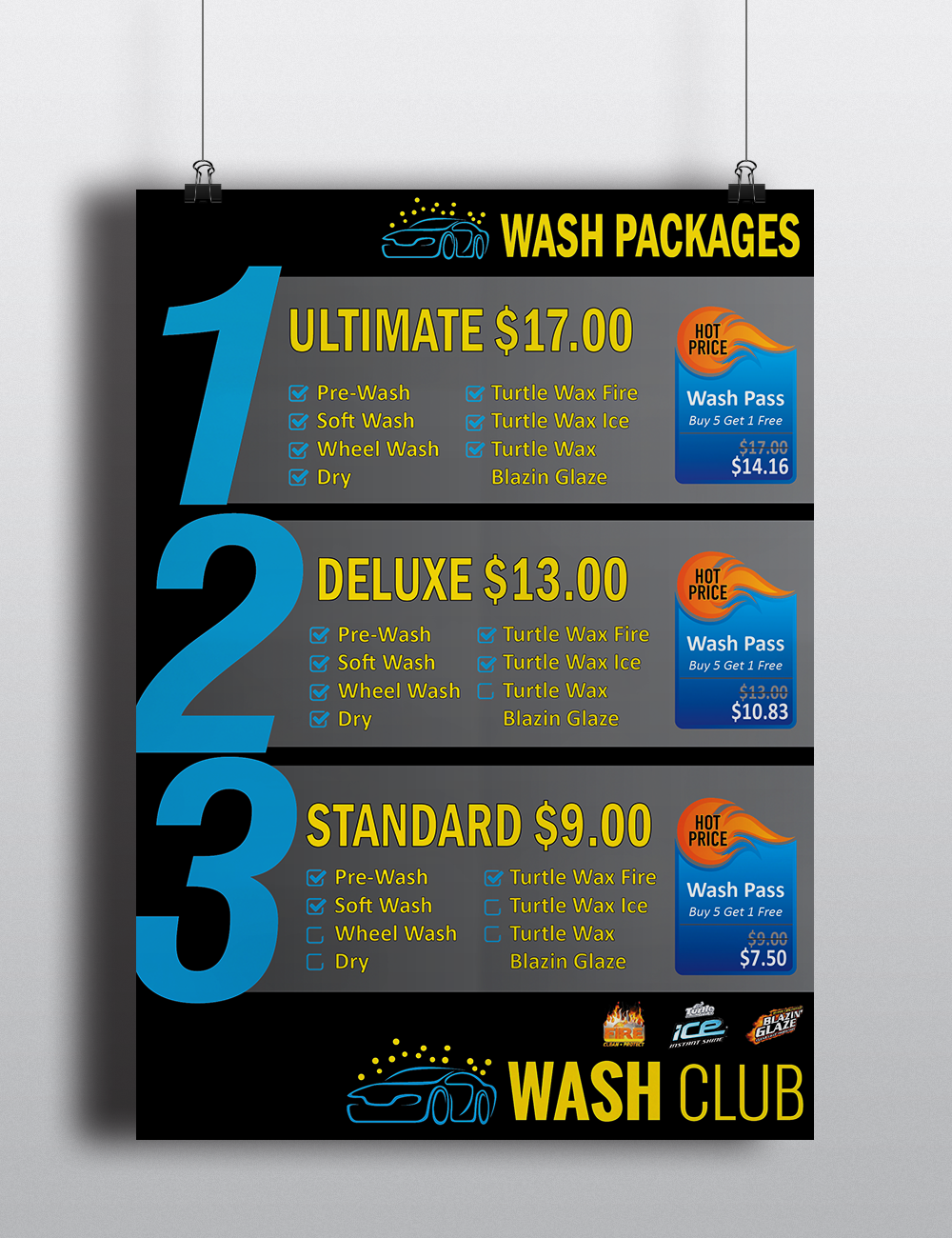 Car Wash MENU BOARD SIGN WASH CLUB CAR WASH 24 Dise os De Flyer
