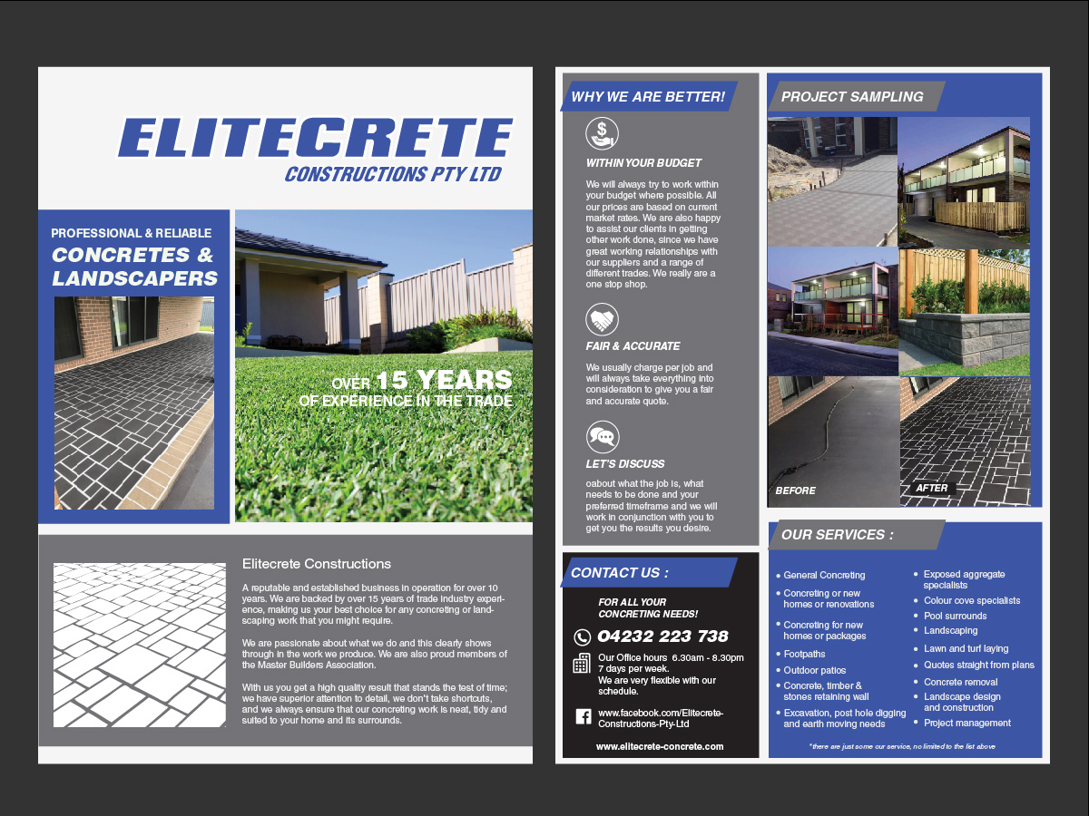 Elegant, Playful Flyer Design for Elitecrete Constructions Pty Ltd by ...