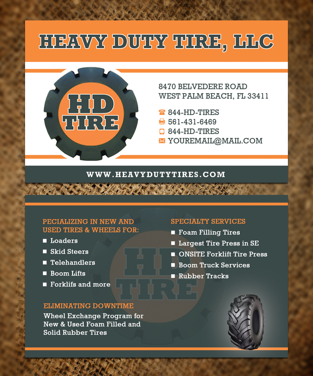 Bold, Playful, Business Business Card Design for HEAVY DUTY TIRE, LLC ...