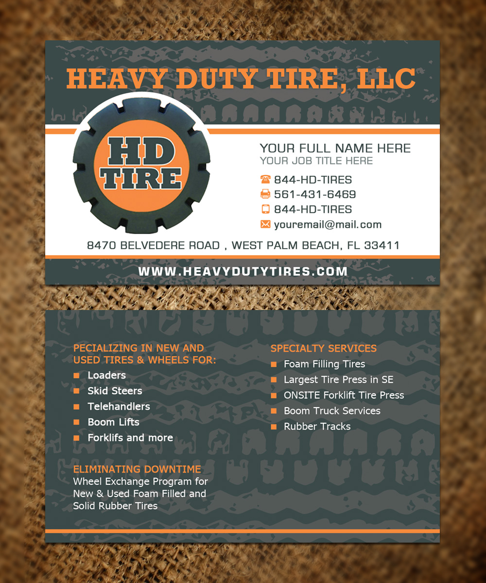 Bold, Playful, Business Business Card Design for HEAVY DUTY TIRE, LLC ...