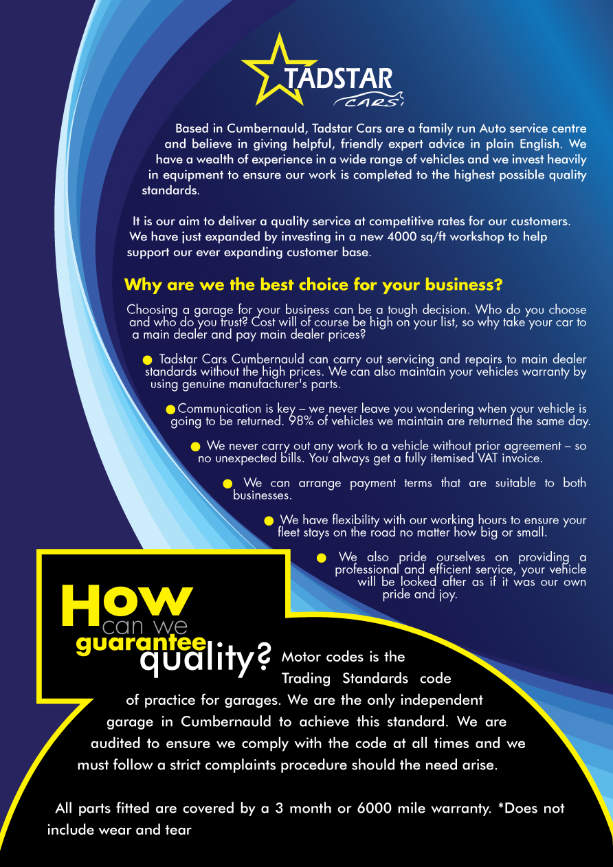 Bold, Professional, Garage Brochure Design for Tadstar Ltd by ...