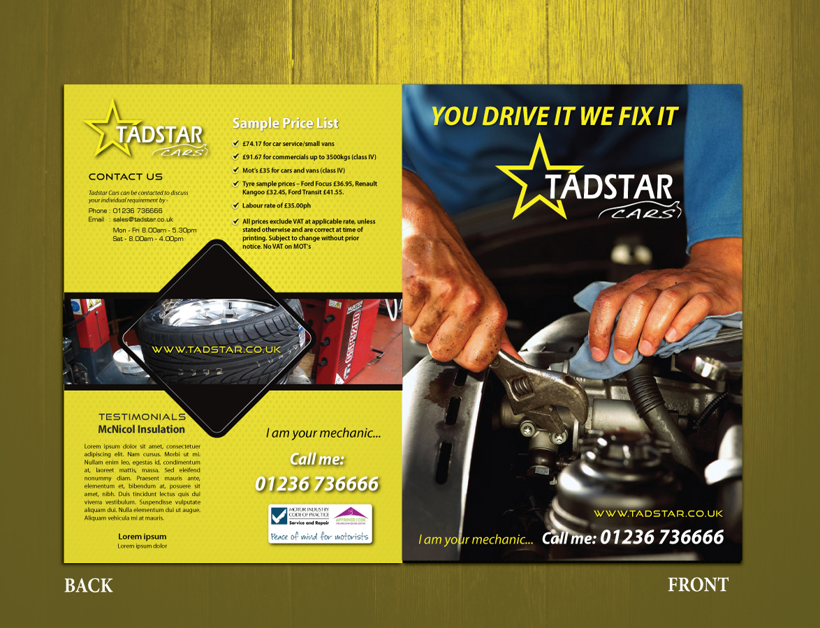 Bold, Professional, Garage Brochure Design for Tadstar Ltd by meet007 ...
