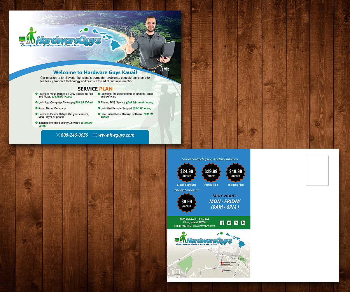 Professional, Colorful, Computer Repair Postcard Design for Hardware ...