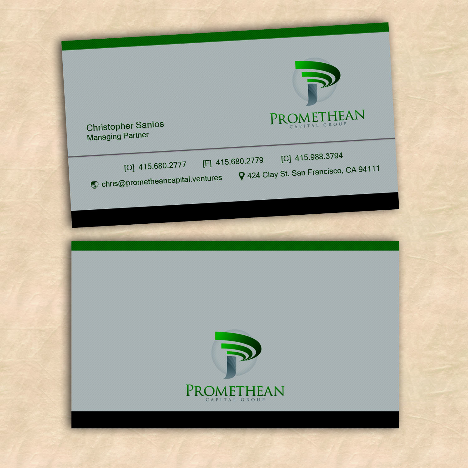 Bold, Modern, Venture Capital Business Card Design for PROMETHEAN ...