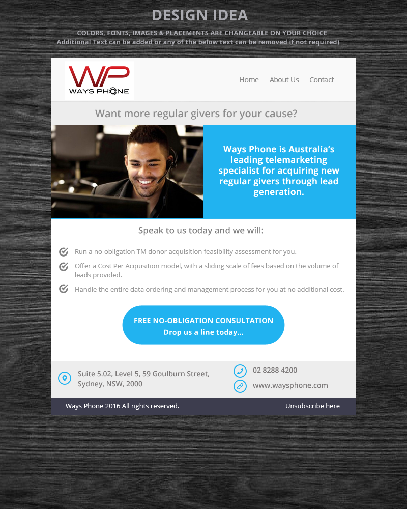 Bold, Modern, Charity Email Marketing Design for WAYS Phone by Venkat ...