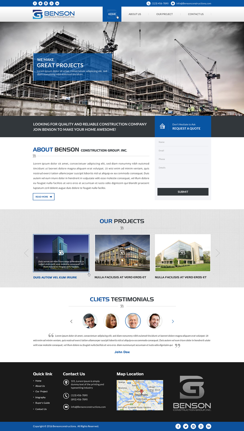 Modern, Professional, Construction Web Design for Benson Construction ...