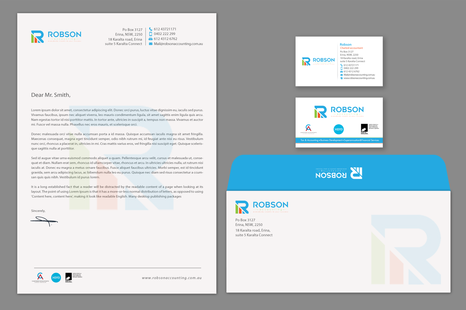 Modern, Colorful, Accounting Stationery Design for Robson Accounting by ...