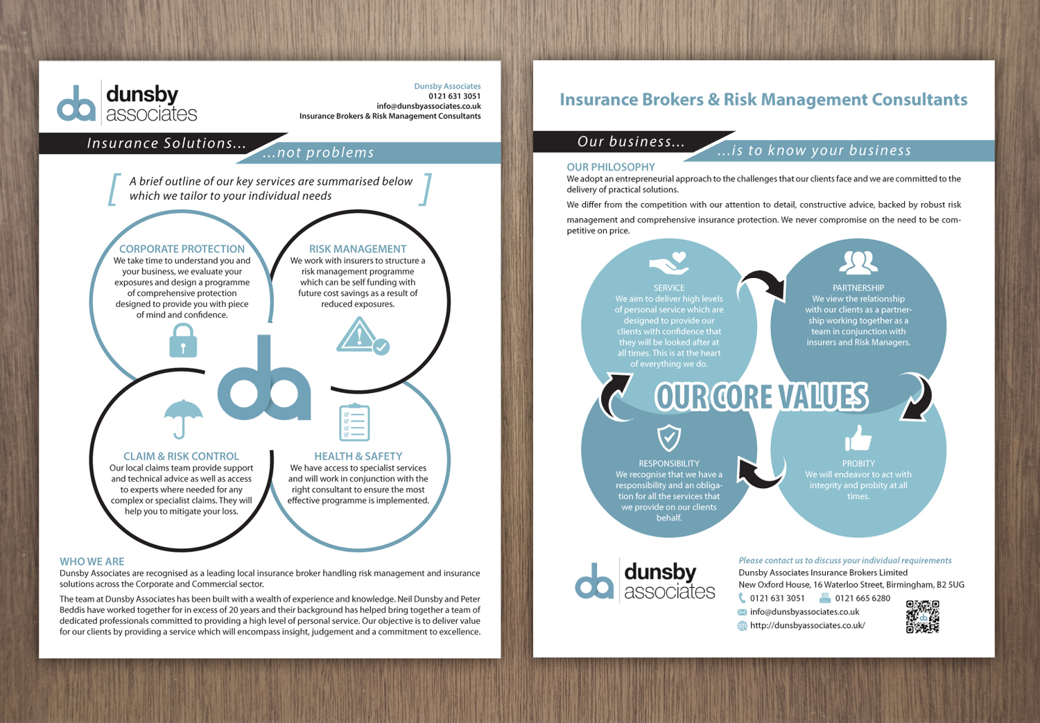 Modern, Upmarket, Insurance Broker Flyer Design for Dunsby Associates ...