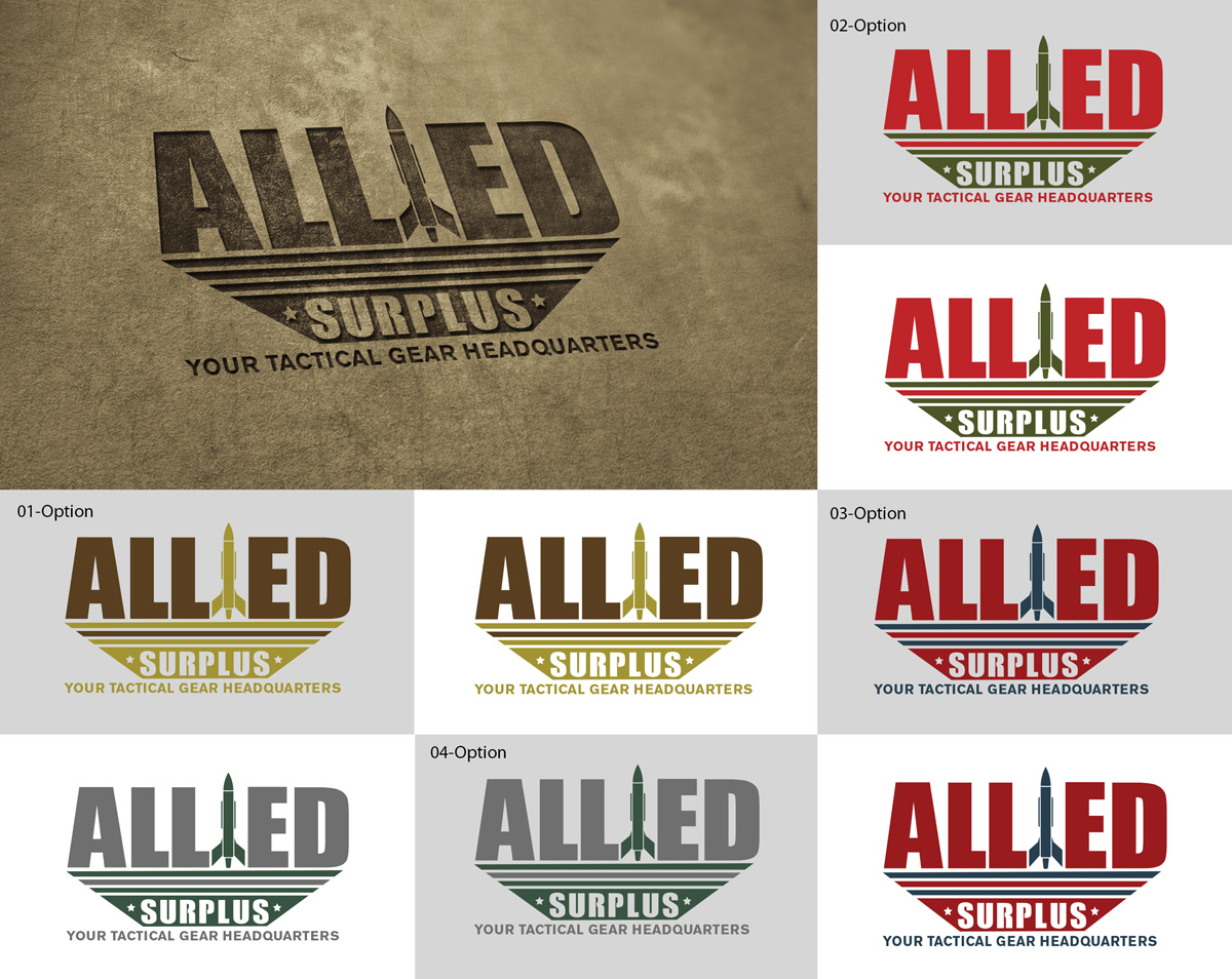 Bold, Masculine, Store Logo Design for Allied Surplus by Impressive Sol ...