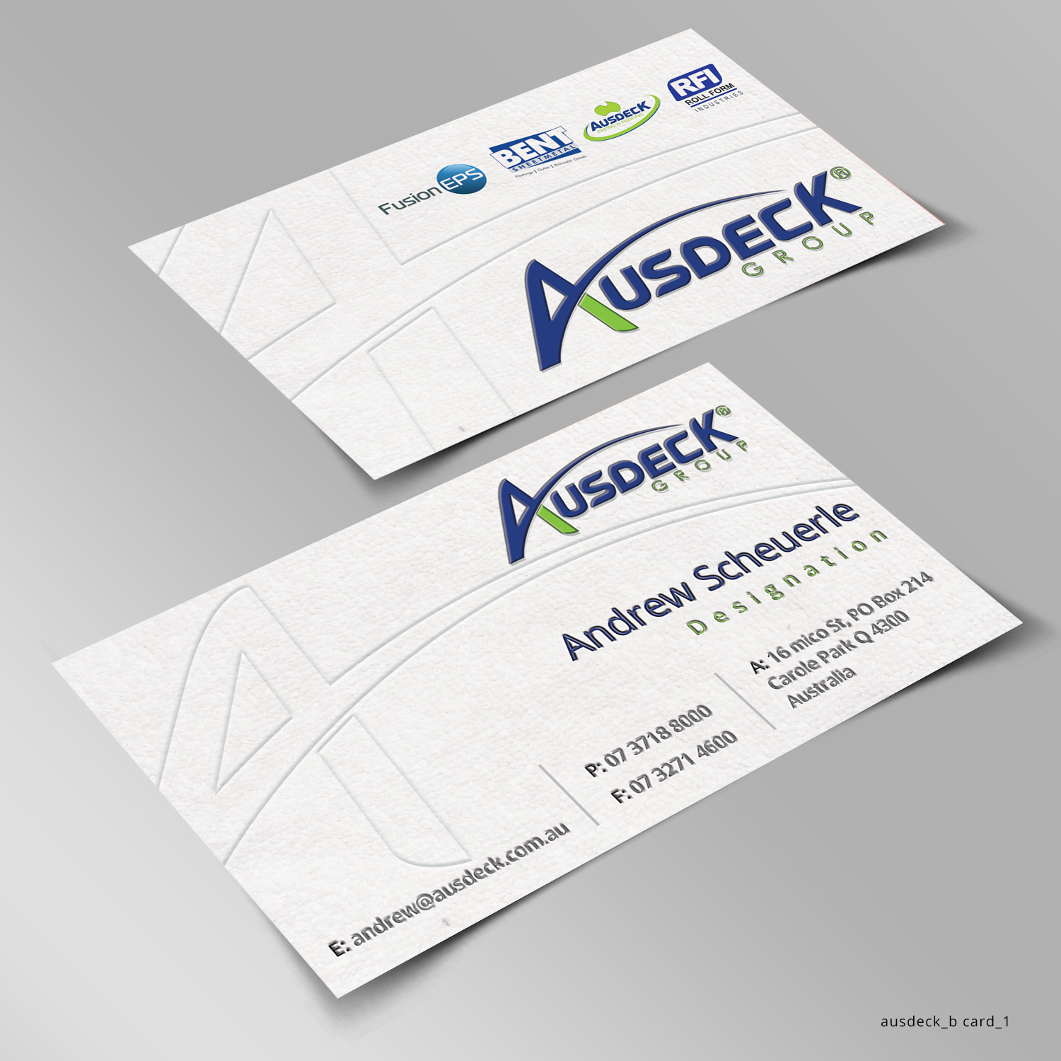 Modern, Professional, Manufacturer Business Card Design for Ausdeck ...