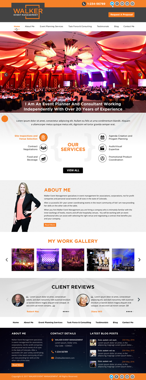 Professional, Upmarket, Event Planning Web Design for Walker Event ...
