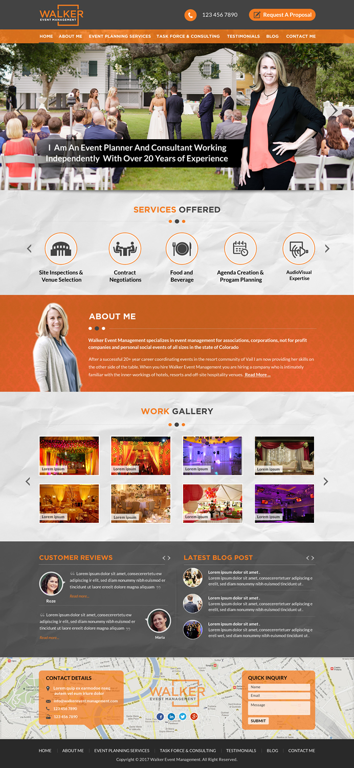 Professional, Upmarket, Event Planning Web Design for Walker Event ...