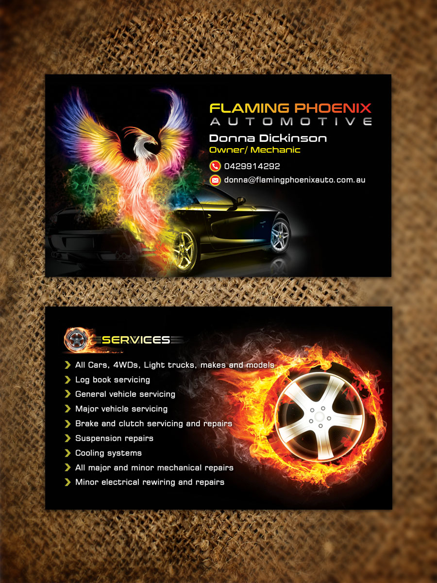 Bold, Professional, Automotive Business Card Design for Flaming Phoenix ...