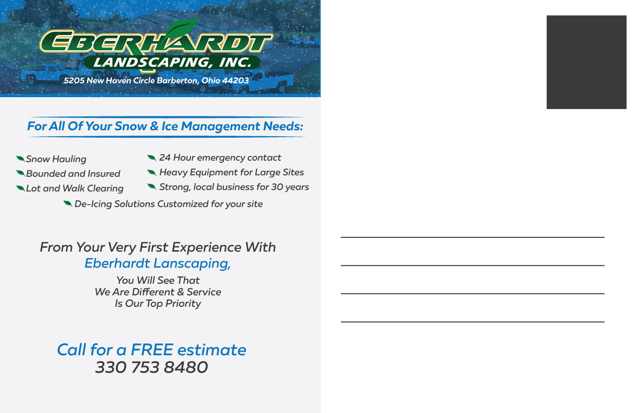 Masculine, Colorful, Snow Removal Postcard Design for Eberhardt ...