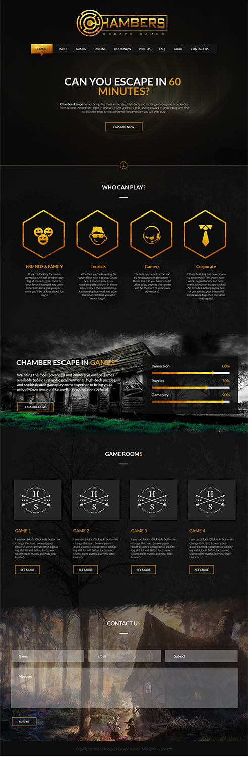 Bold, Serious, Recreation Web Design for Chambers Escape Games by PD ...