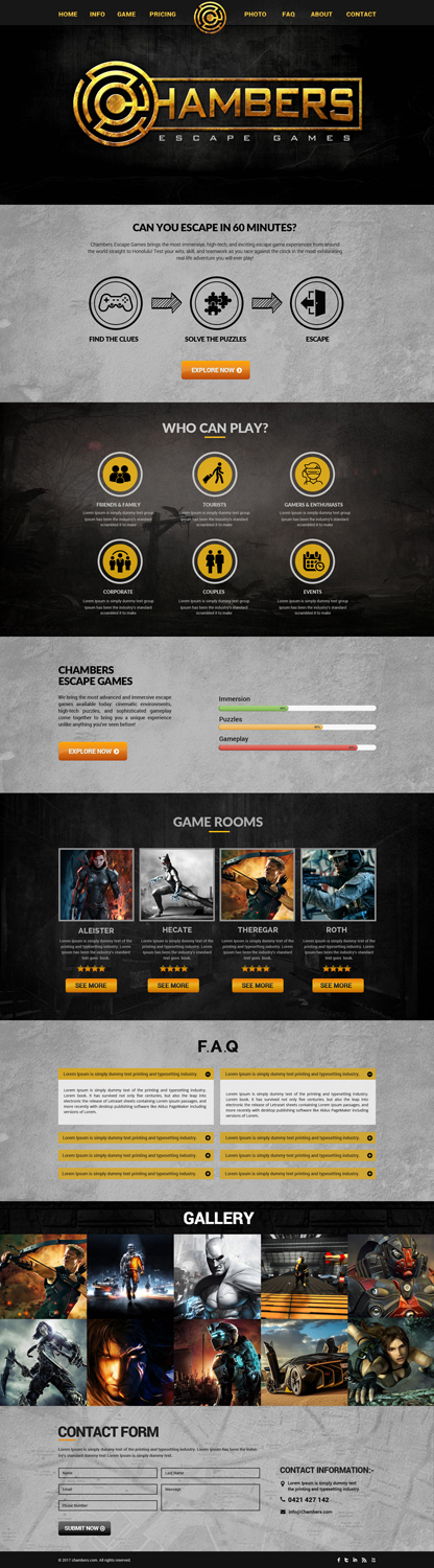 Bold, Serious, Recreation Web Design for Chambers Escape Games by Dream ...
