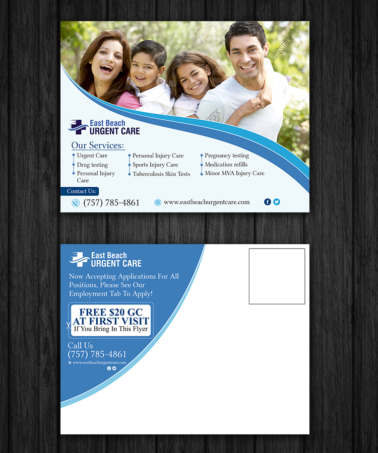 Professional, Serious, Healthcare Postcard Design for East Beach Urgent ...