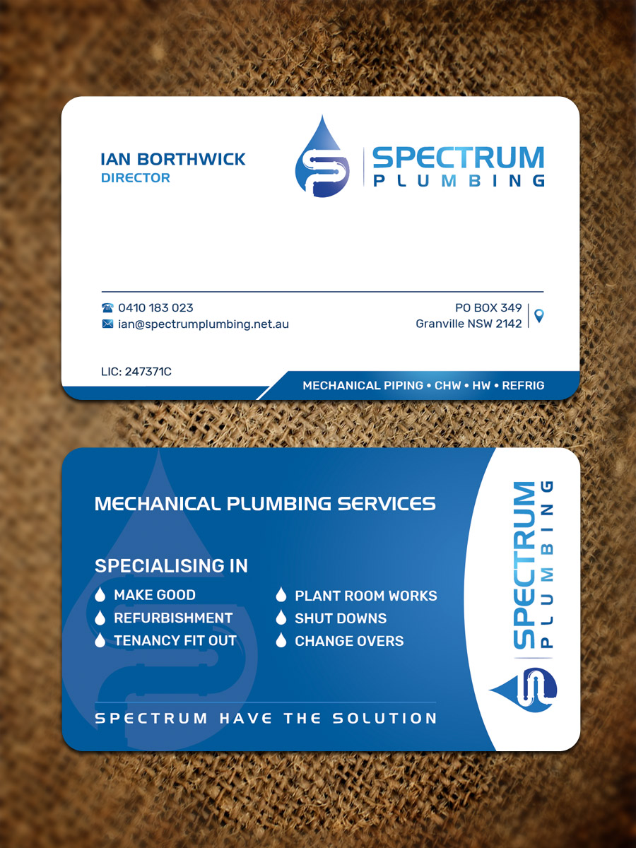 Professional, Serious, Plumbing Business Card Design for Spectrum ...