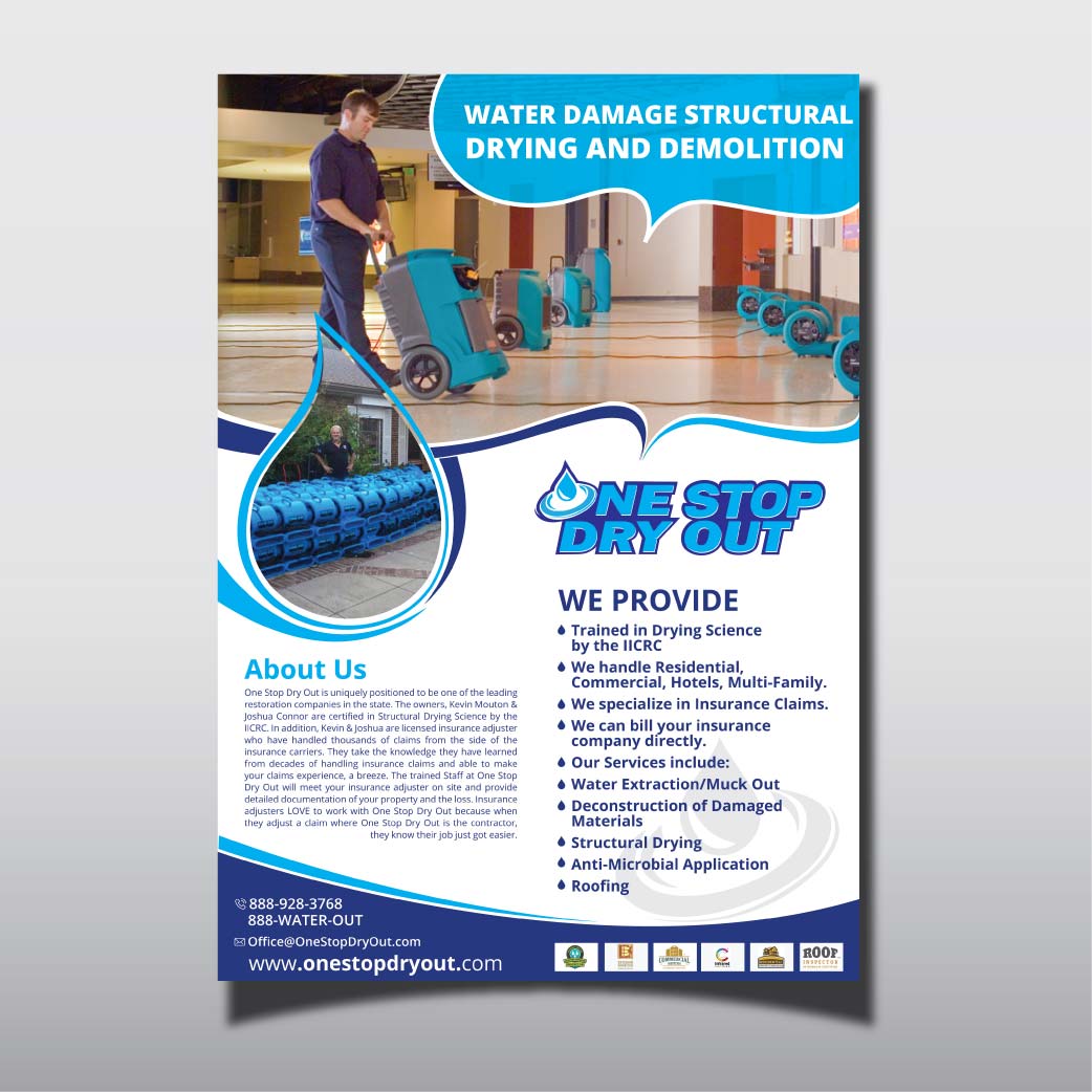 Serious, Professional Flyer Design for One Stop Dry Out, LLC by ESolz ...