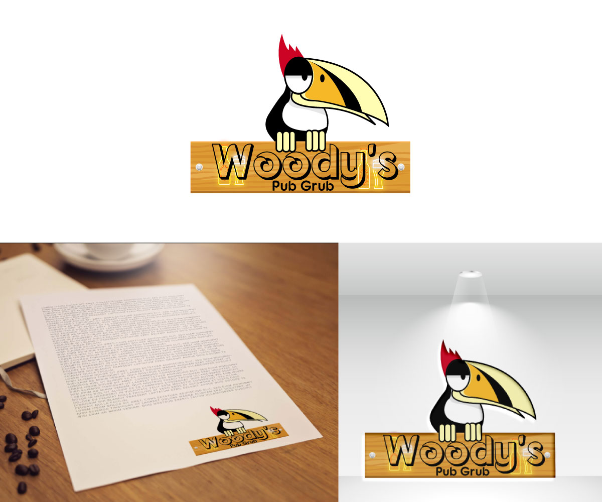Bold, Playful, Restaurant Logo Design for Woody's Pub Grub by Samuel ...