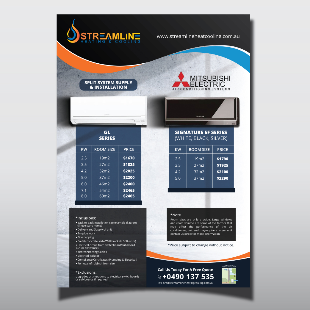 Serious, Elegant, Air Conditioning Flyer Design for Streamline Heating ...