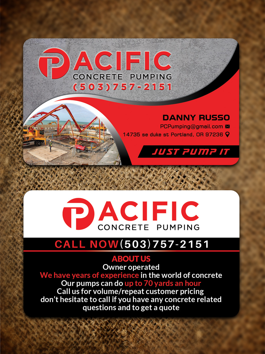 Serious, Masculine, Concrete Business Card Design for Pacific concrete ...