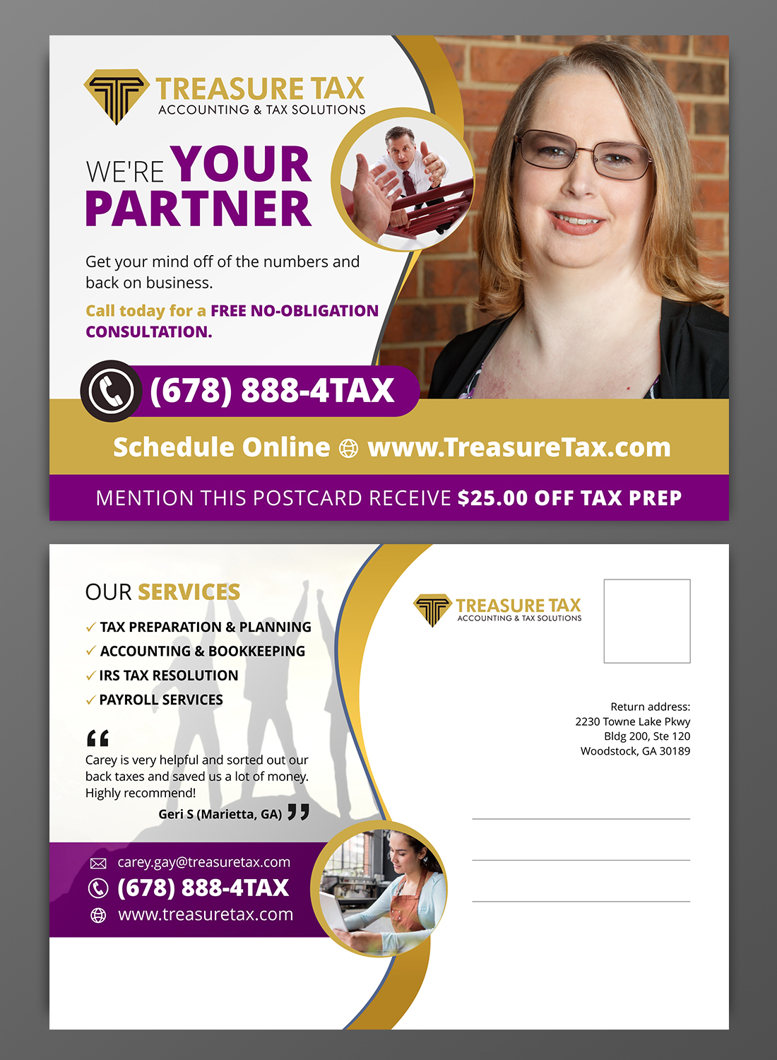 Professional, Conservative, Accounting Postcard Design for Treasure Tax ...