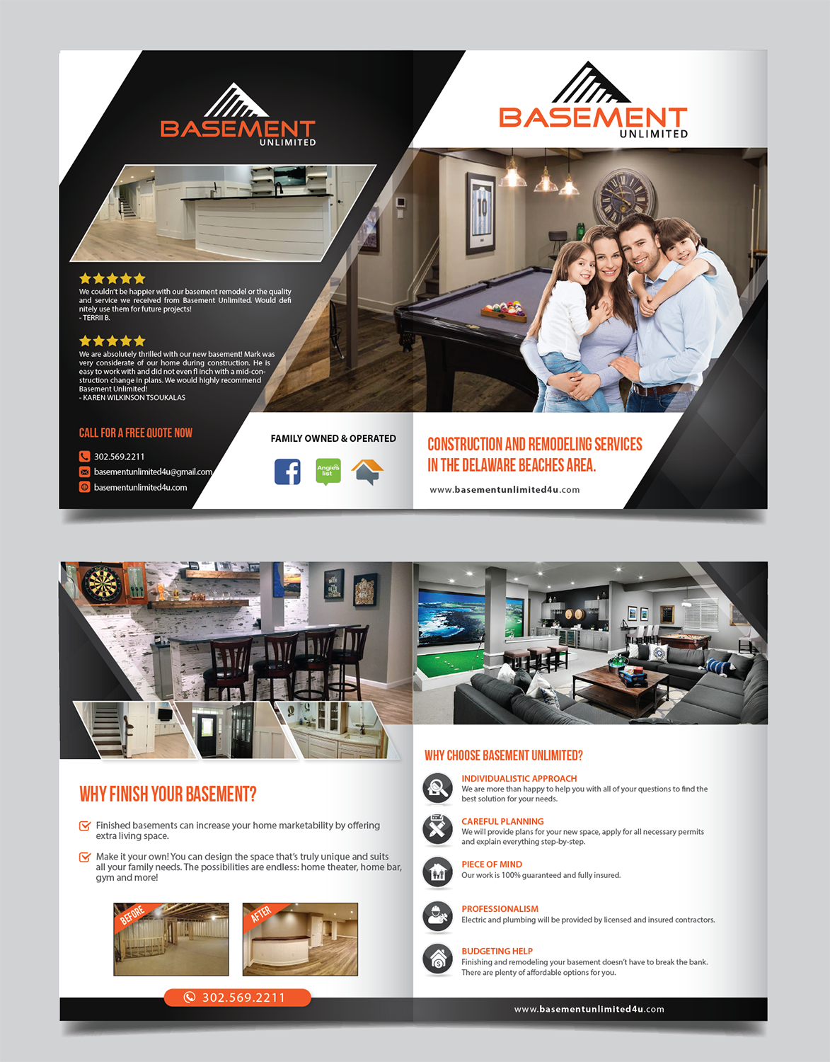 Professional, Playful, Construction Flyer Design for Basement Unlimited ...