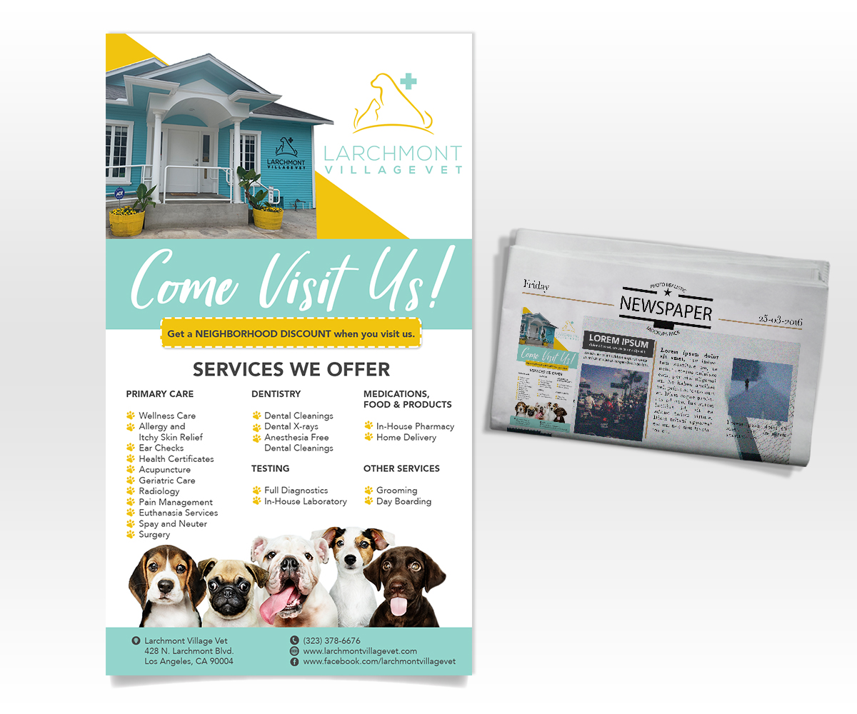 Modern, Upmarket, Veterinary Newspaper Ad Design for Larchmont Village ...