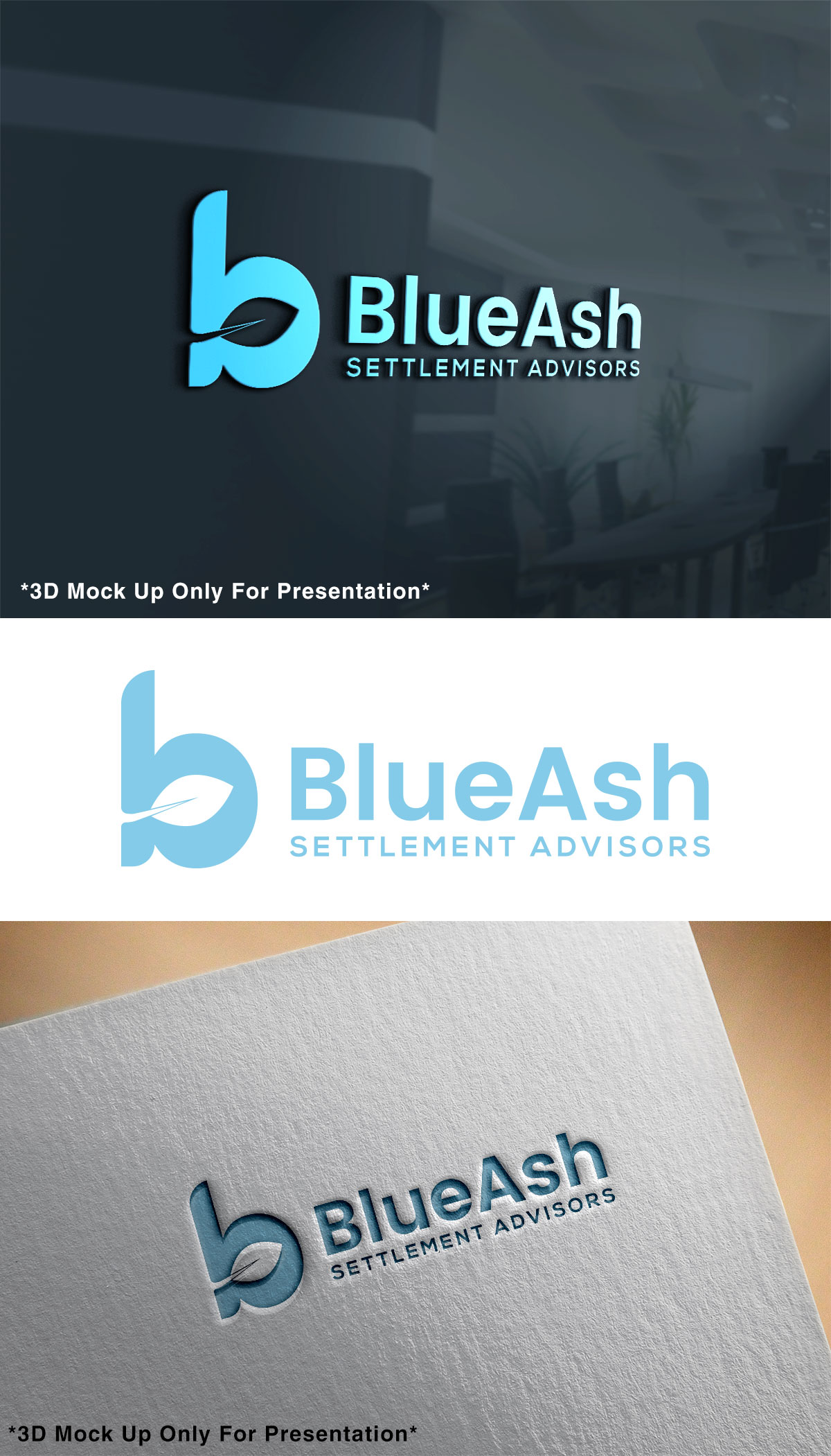 Modern, Elegant Logo Design for Emphasis on "BlueAsh" with "Settlement ...