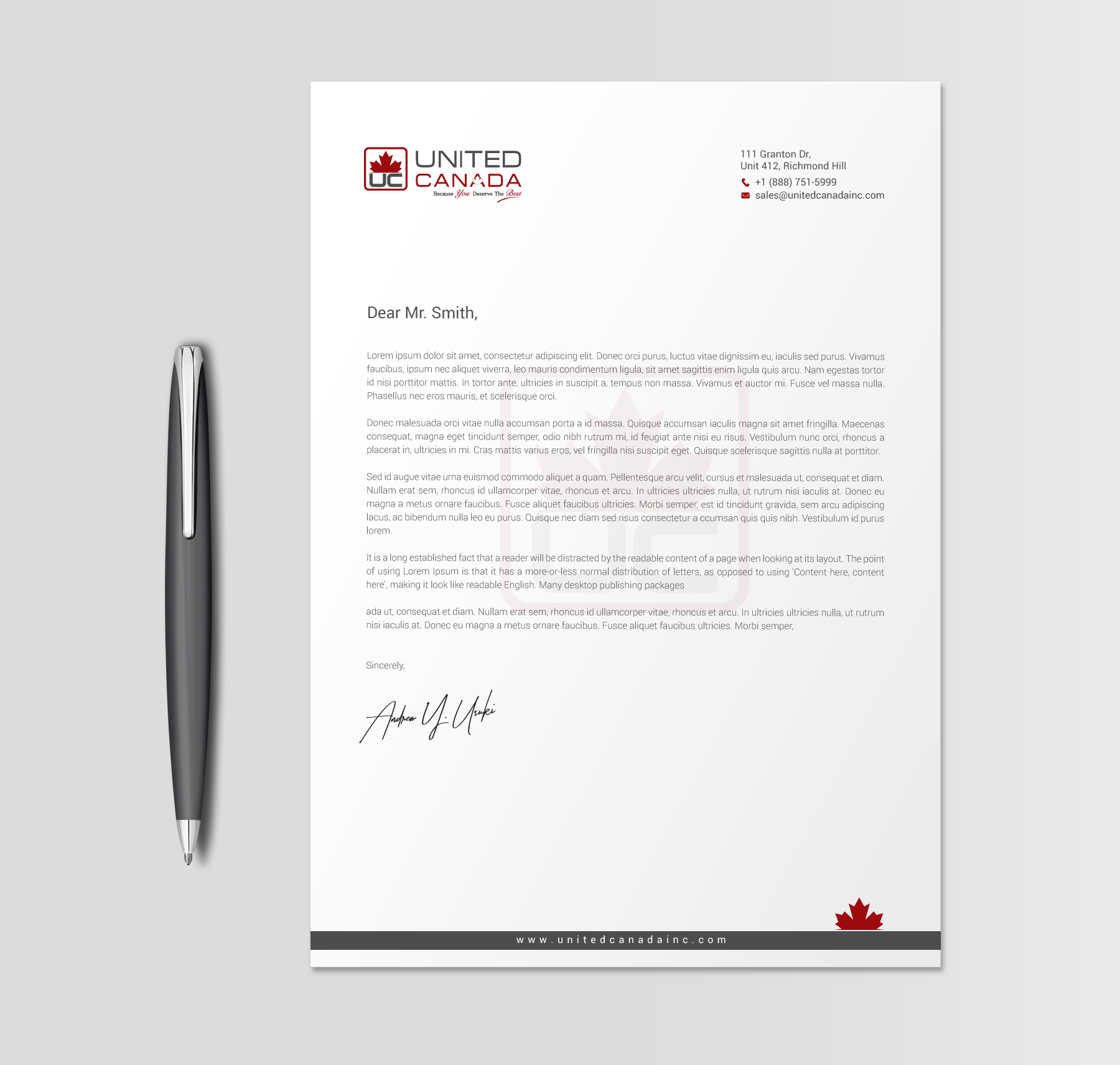 Letterhead Design for United Canada Inc. by chandrayaan.creative ...
