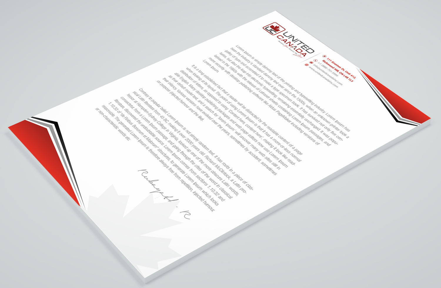 Letterhead Design for United Canada Inc. by Petter Goms | Design #23066947