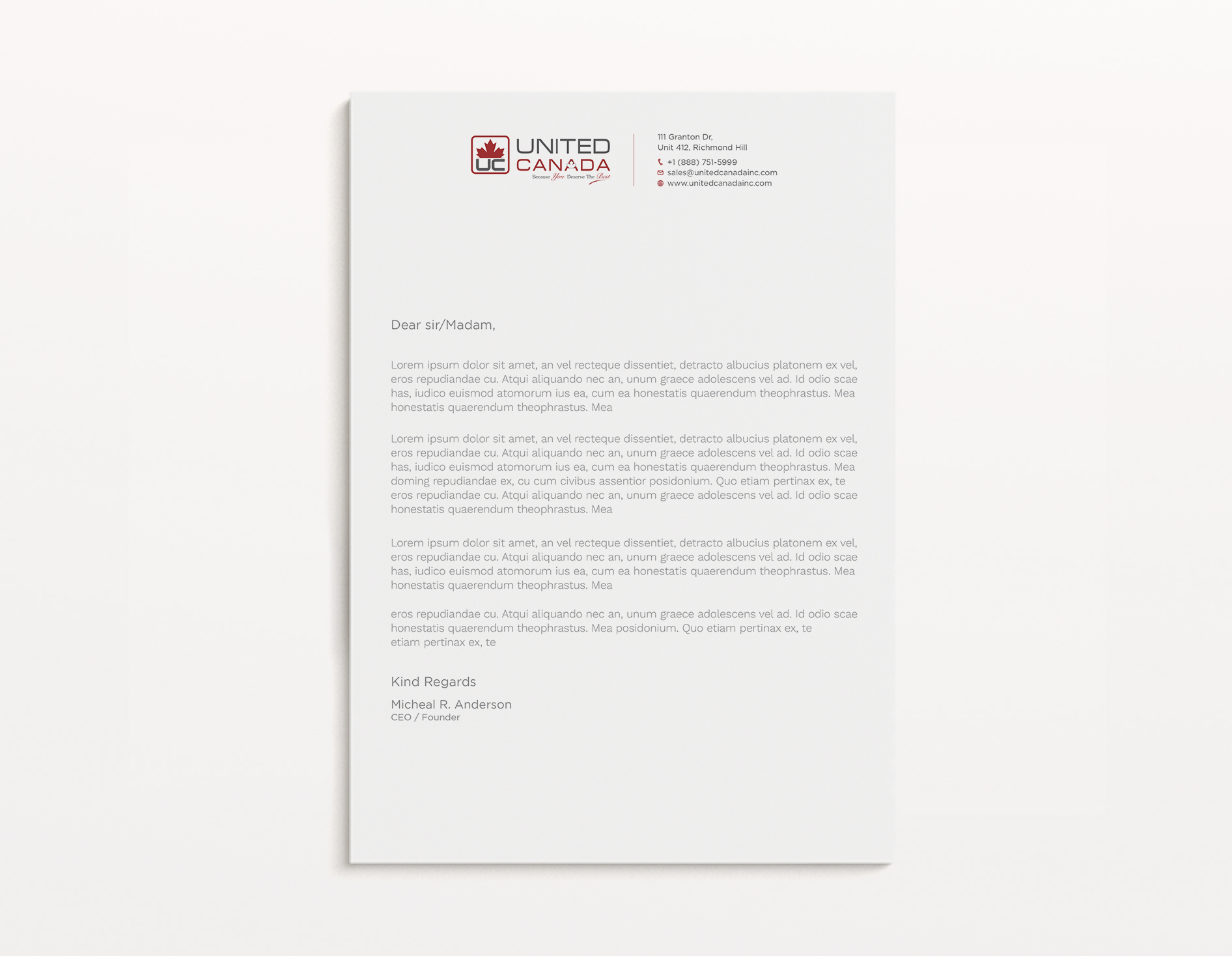 Letterhead Design for United Canada Inc. by Tripti Ranjan Gain | Design ...