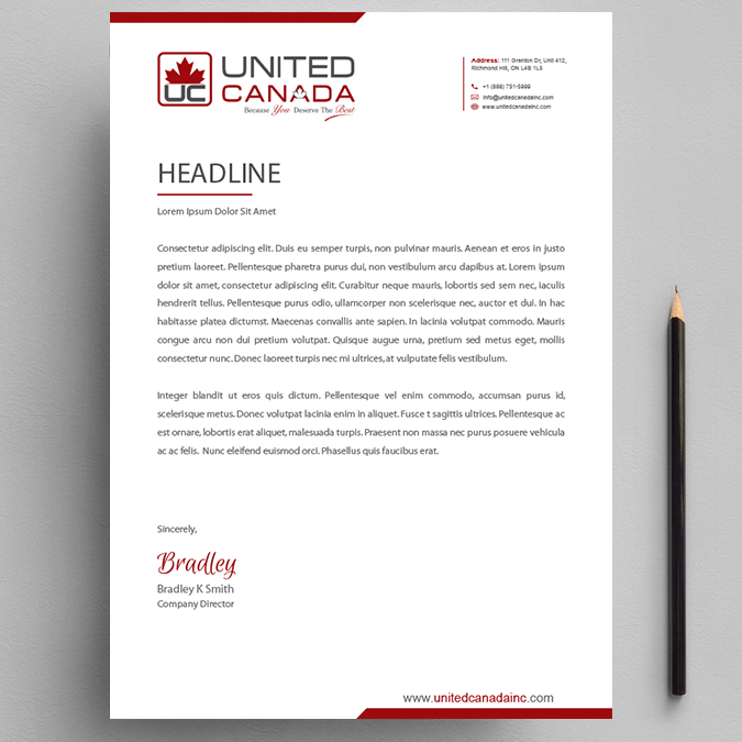 Letterhead Design for United Canada Inc. by HAKIMA 2 | Design #23045193