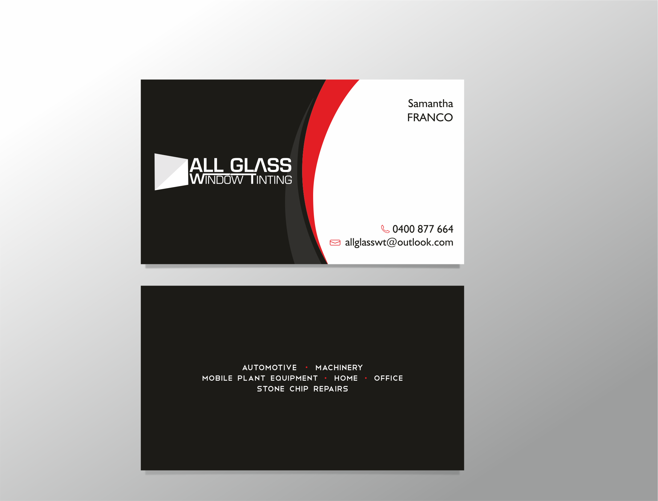 Business Card Design for All Glass Windscreens & Window Tinting by ...