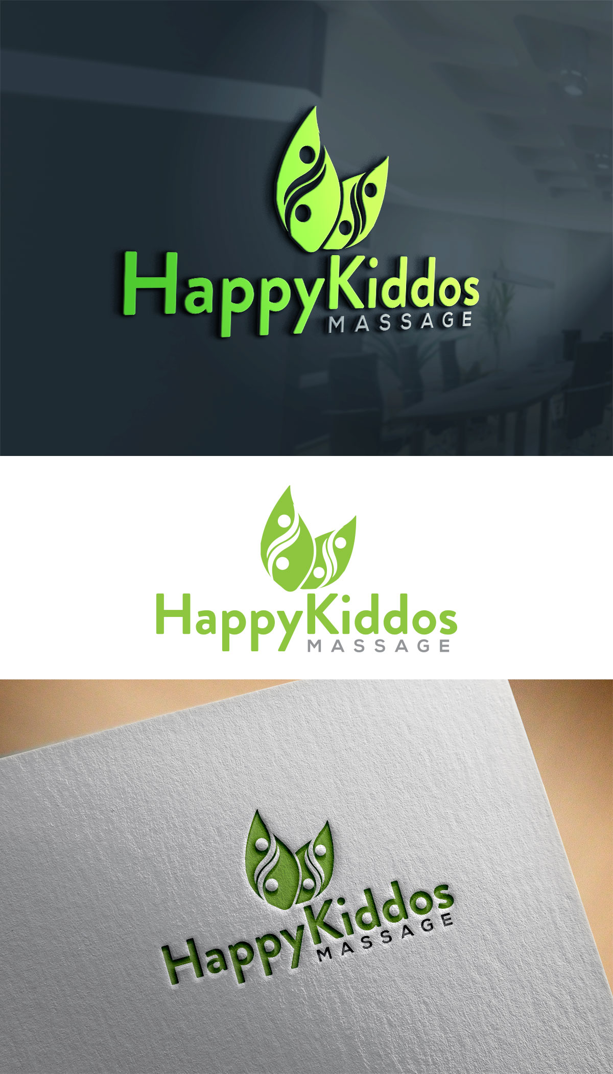 Bold, Serious Logo Design for Happy Kiddos Massage ( you can add "Let's ...