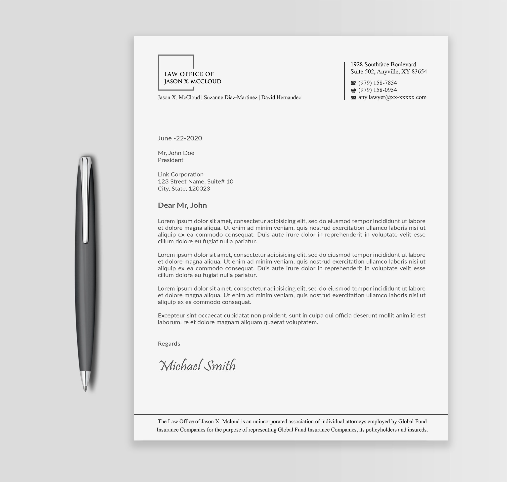 Professional, Modern, Law Firm Letterhead Design for a Company by ...