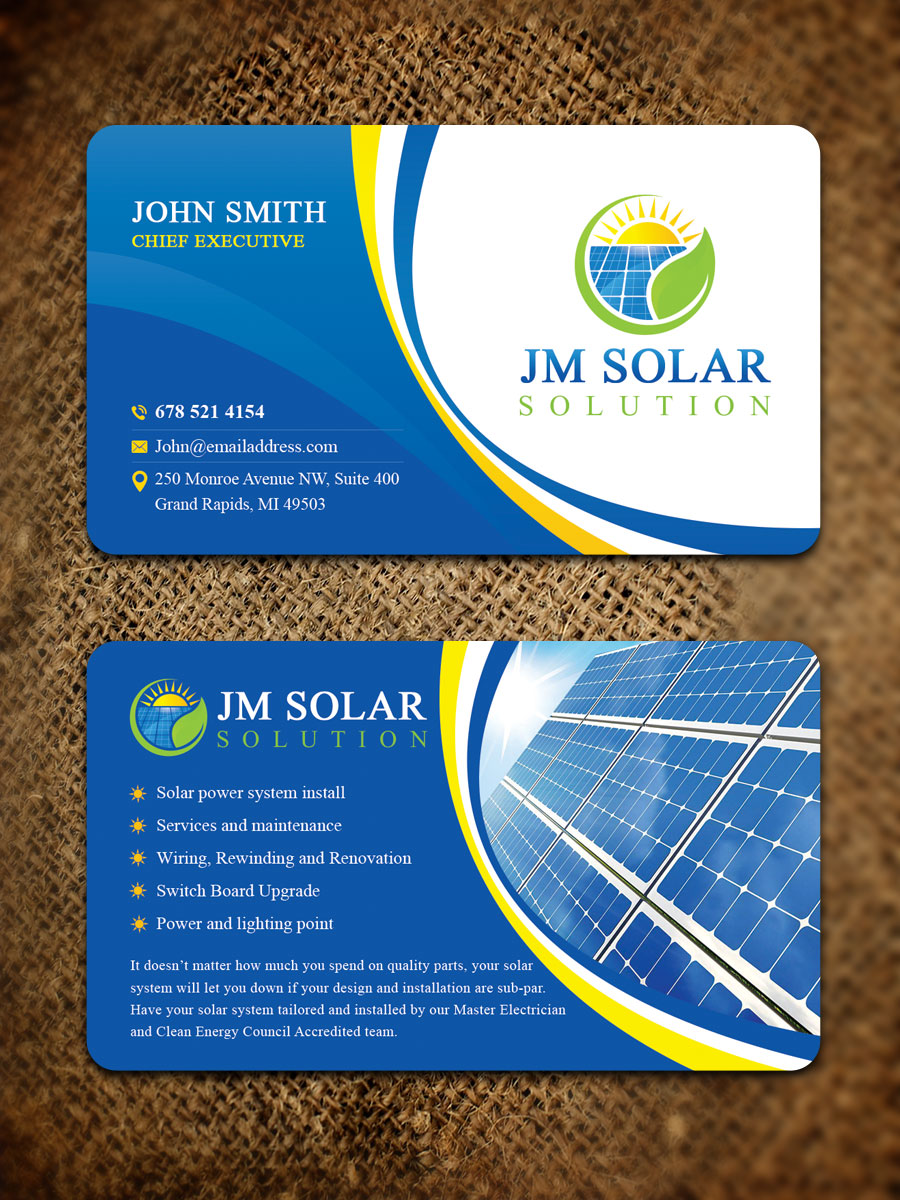 Masculine, Bold, Solar install and retailer Business Card Design for a ...