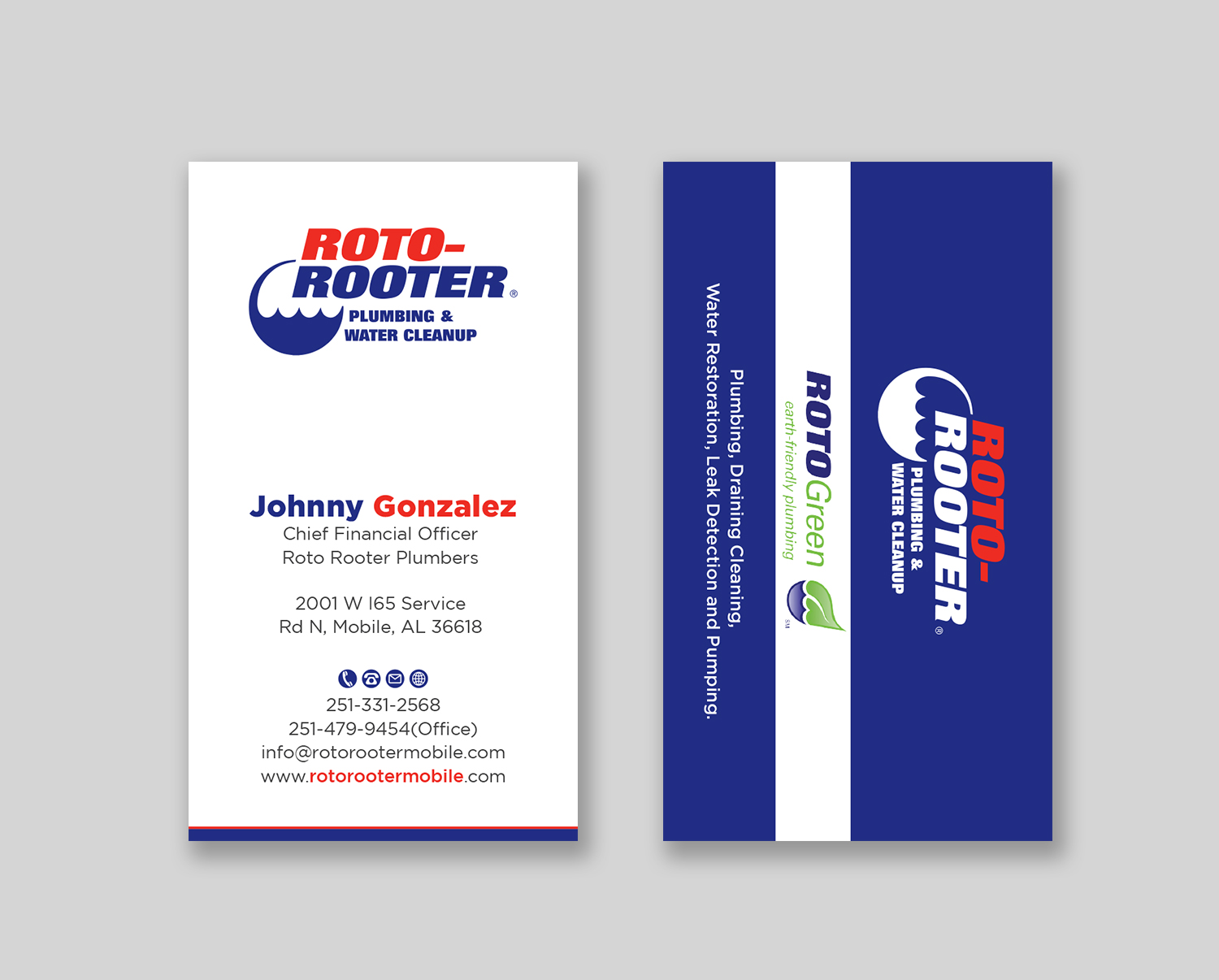 Professional, Masculine, Service Business Card Design for Roto Rooter ...