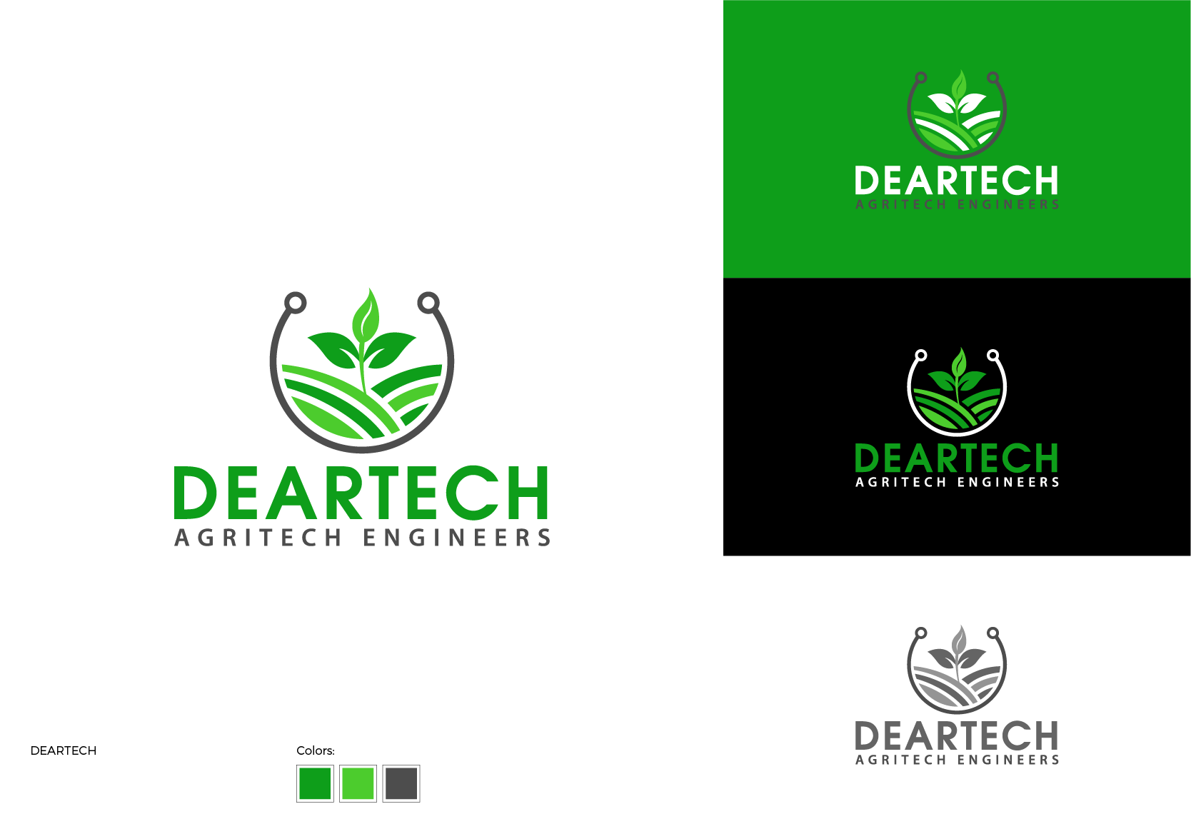Bold, Masculine Logo Design for 'Deartech' as the main company name and 'Agritech Engineers' as ...