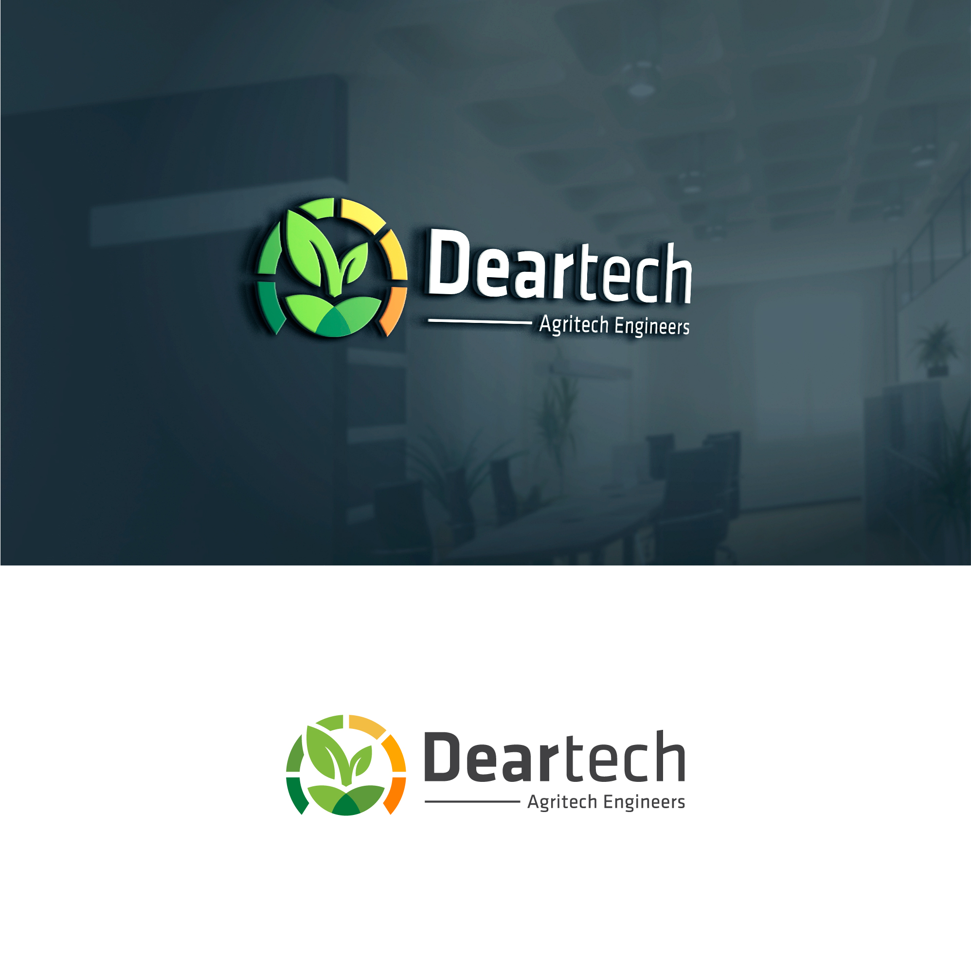 Bold, Masculine Logo Design for 'Deartech' as the main company name and 'Agritech Engineers' as ...