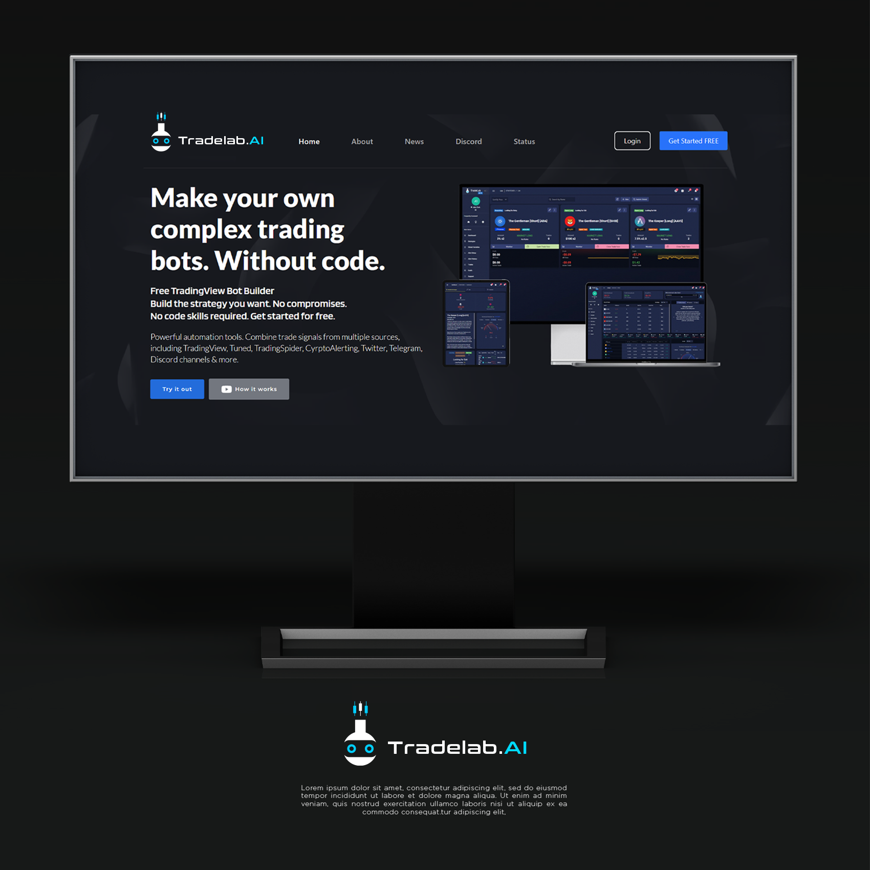 Bold, Serious, Automation Crypto Financial Logo Design for "Tradelab" "Tradelab.AI" "TradeLab.AI ...