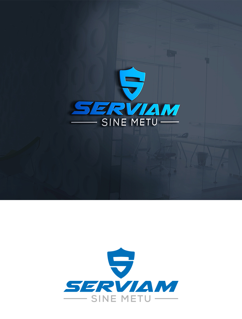 Logo Design for SERVIAM above, "S" inside badge/shield, "Sine Metu ...